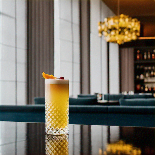 Golden Orchard, Vibrant bourbon cocktail with citrus and ginger liqueur.