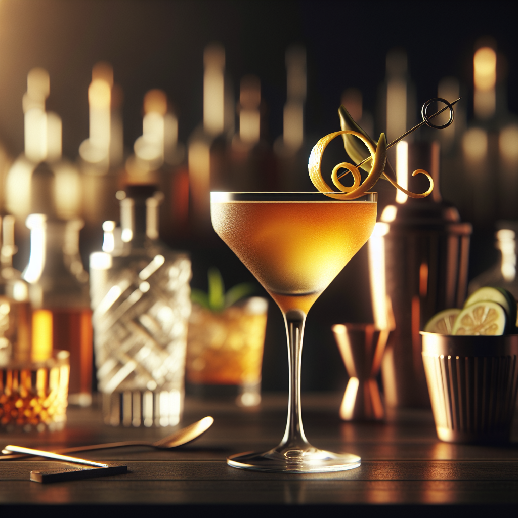 Golden Twist Martini, Eclectic fusion with orange wine, pickle juice ...