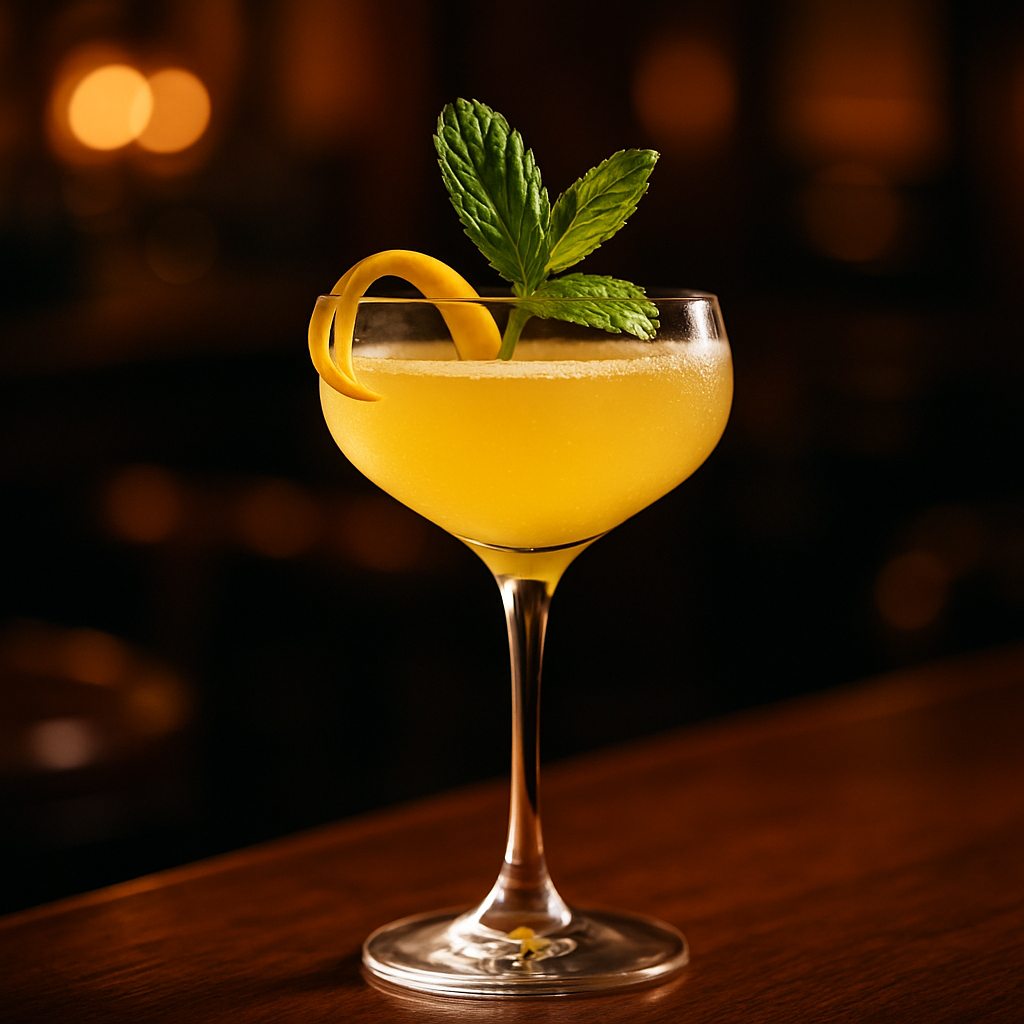 Cocktail Recipes with Lemon Twist And Sprig Of Mint For Garnish created ...