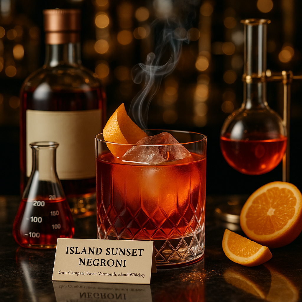 Island Sunset Negroni, Vibrant Island Sunset Negroni with whiskey and ...