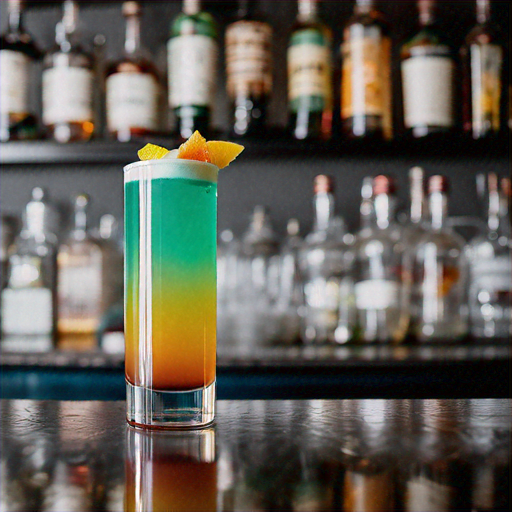 Jade Lagoon, Refreshing tropical cocktail with citrus, almond, and rum flavors