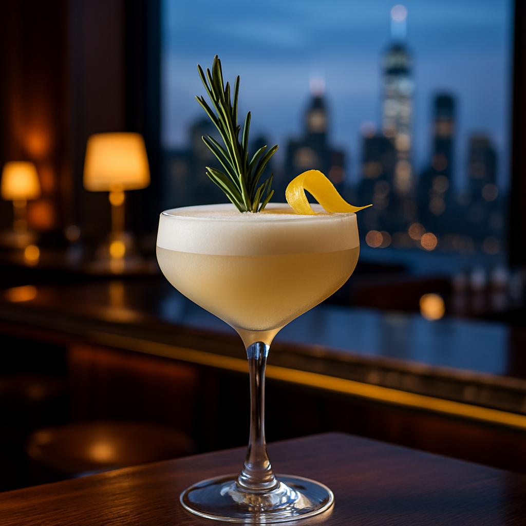 Jazz & Juniper Fizz, Winter cocktail with gin, rosemary, and citrus notes