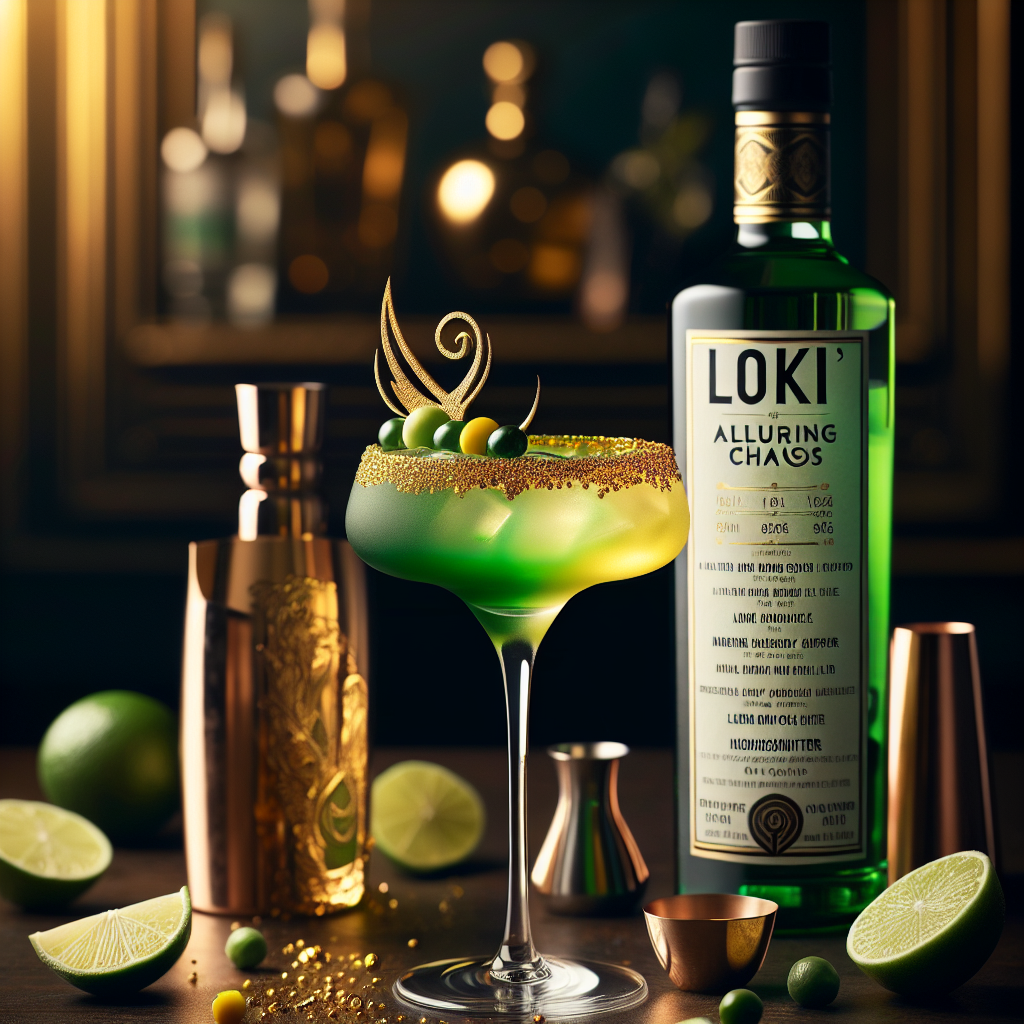 Loki's Alluring Chaos, Vibrant cocktail inspired by Norse god Loki
