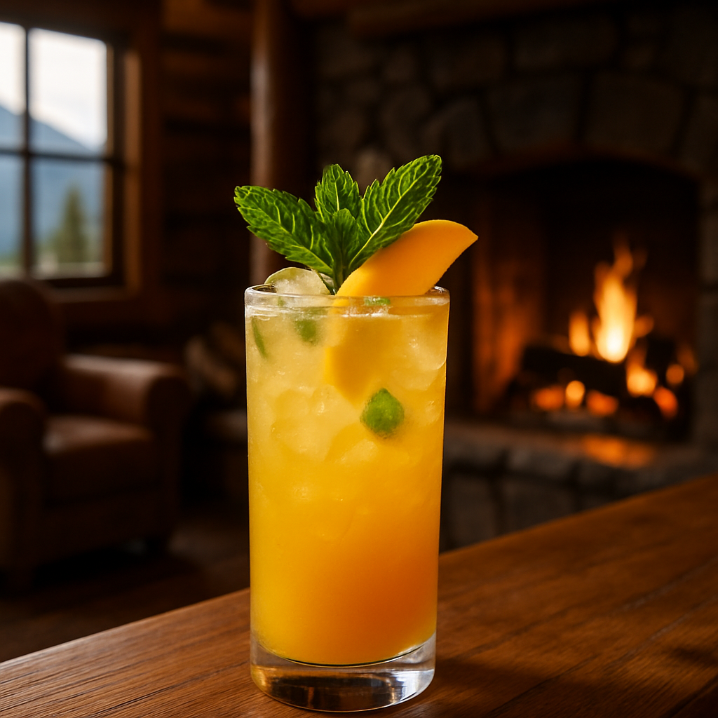 Mango Agave Sunrise, Refreshing mango tequila cocktail with lime and mint