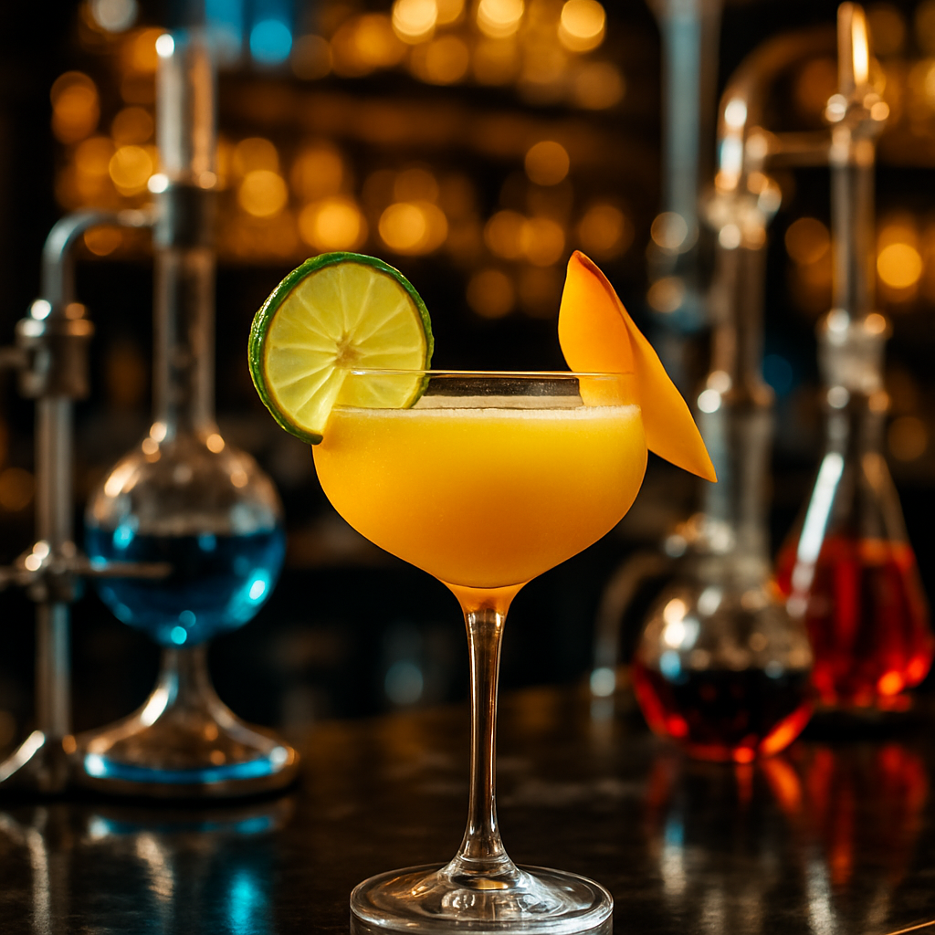 Mango Eclipse, Exotic mango tequila cocktail with a hint of spice