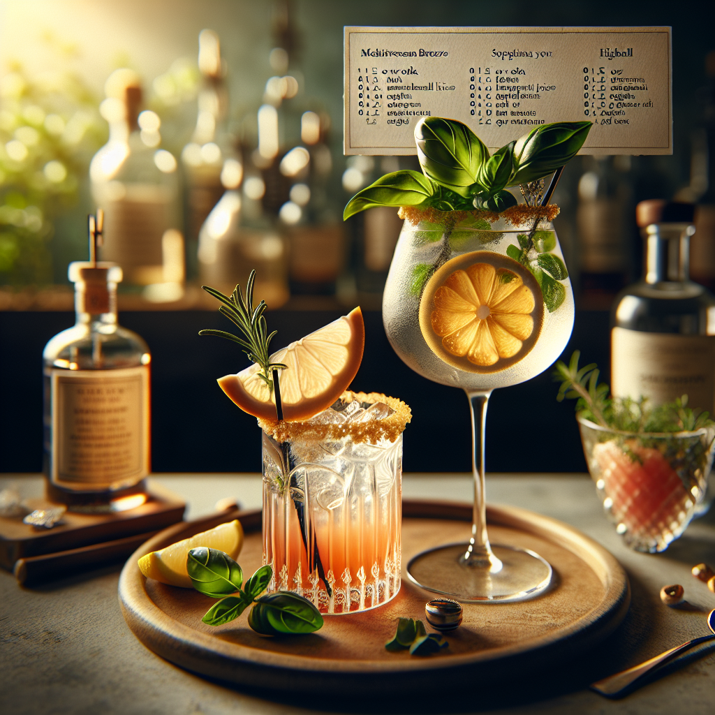 Mediterranean Breeze, Refreshing Mediterranean cocktail with citrus, herbs, and sweetness