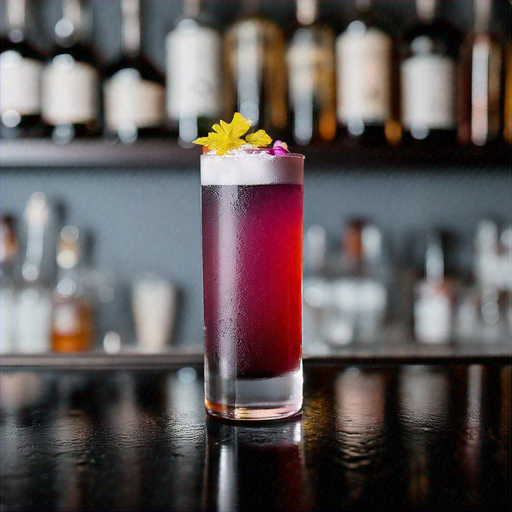 Midnight Blossom Fizz, Playful cocktail with floral and sweet notes