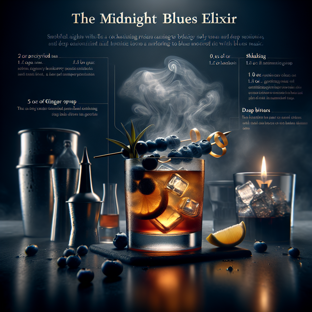 Midnight Blues Elixir, Spiced rum, blueberry liqueur, ginger, lemon ...