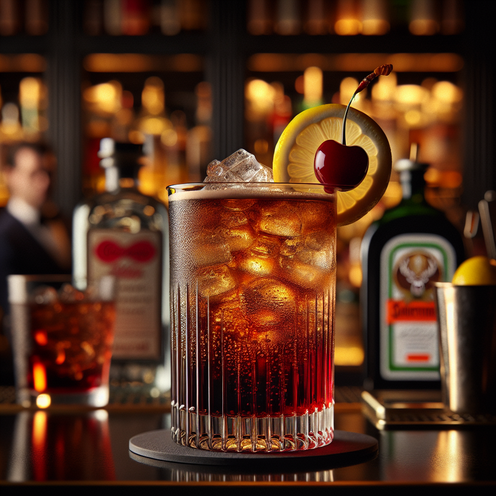 Midnight Cherry Fizz, Bold, vibrant Midnight Cherry Fizz cocktail