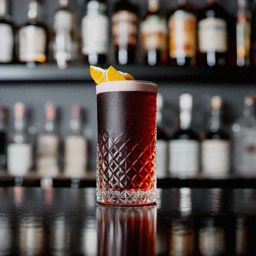 Midnight Ember, Dark rum cocktail with bitters, spices, and citrus notes