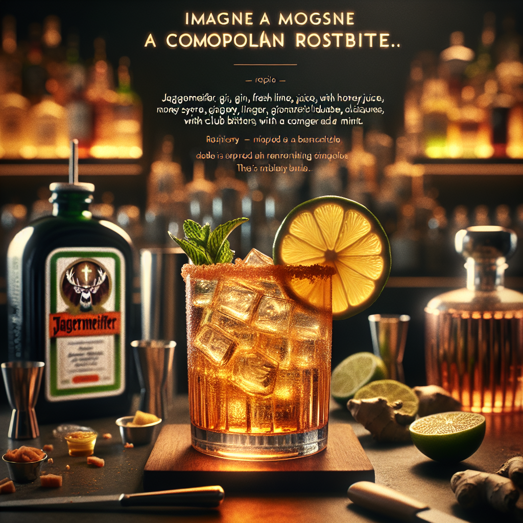 Midnight Frostbite, Unique cocktail with Jagermeister, gin, lime, honey ...