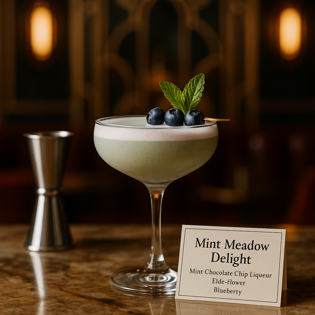 Mint Meadow Delight, Refreshing mint chocolate chip cream liqueur cocktail