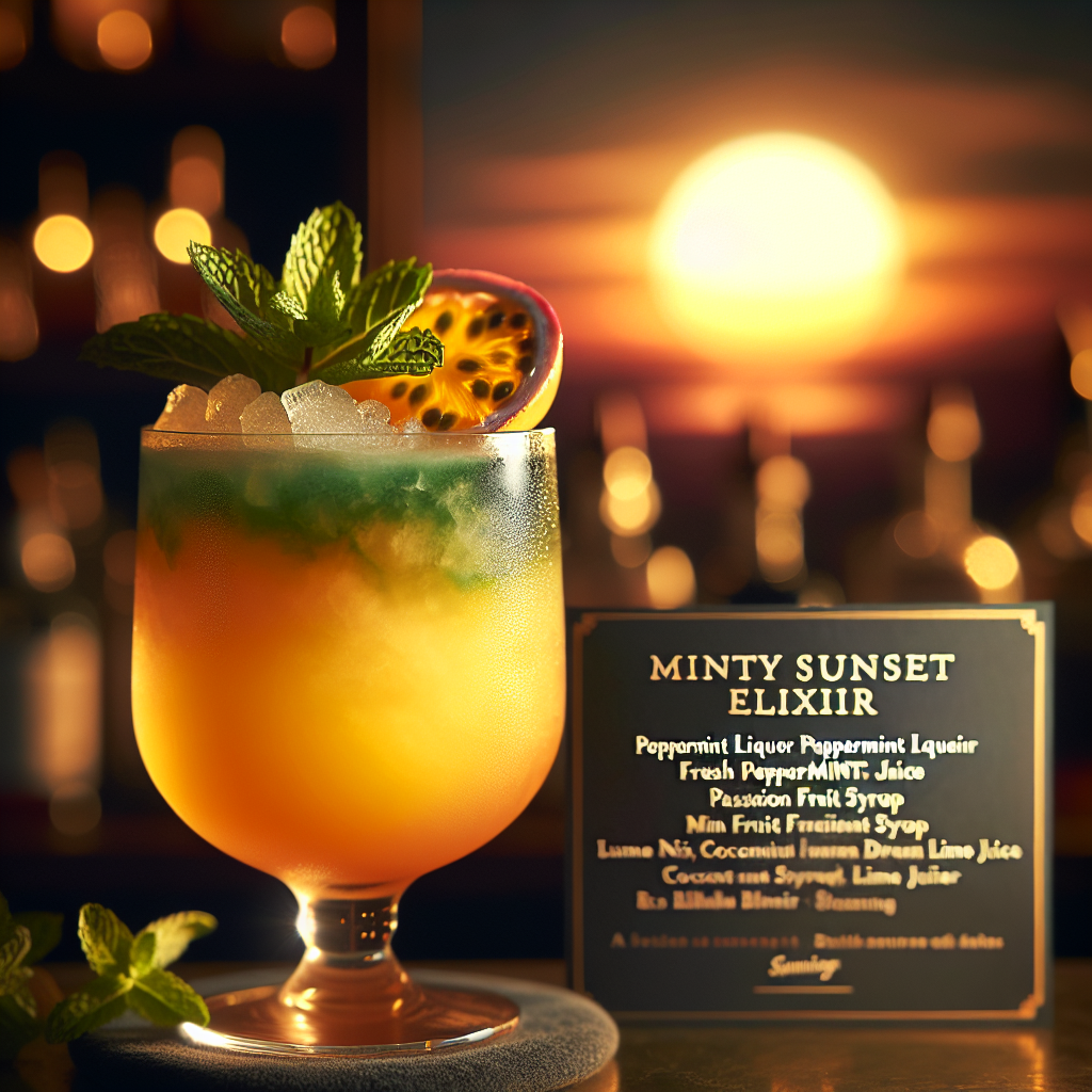 Minty Sunset Elixir, Sweet and refreshing Minty Sunset Elixir cocktail