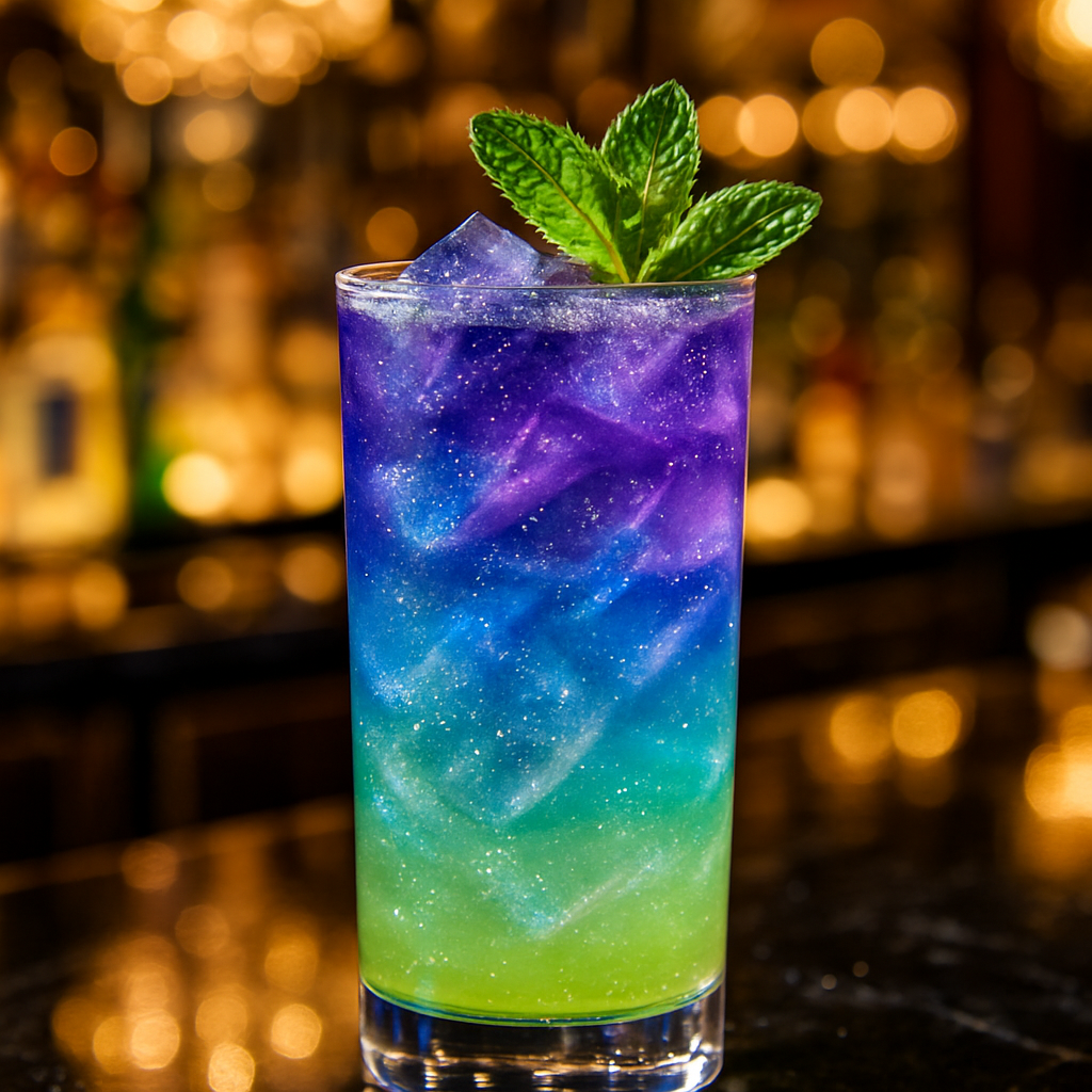 Mystic Mirage, Captivating cocktail with vodka, elderflower, cucumber, lime, and magic