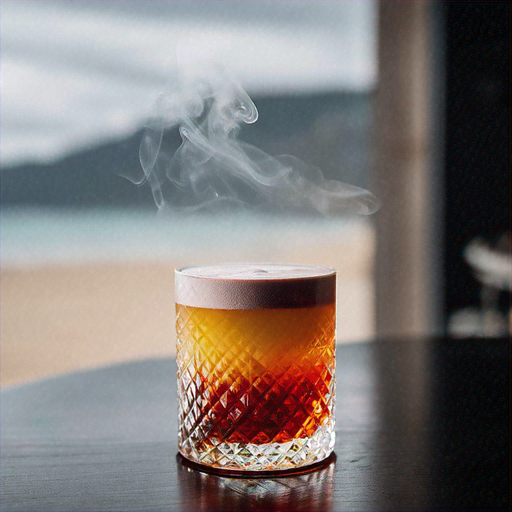 Northern Ember, Whiskey, spruce syrup, wood smoke essence cocktail