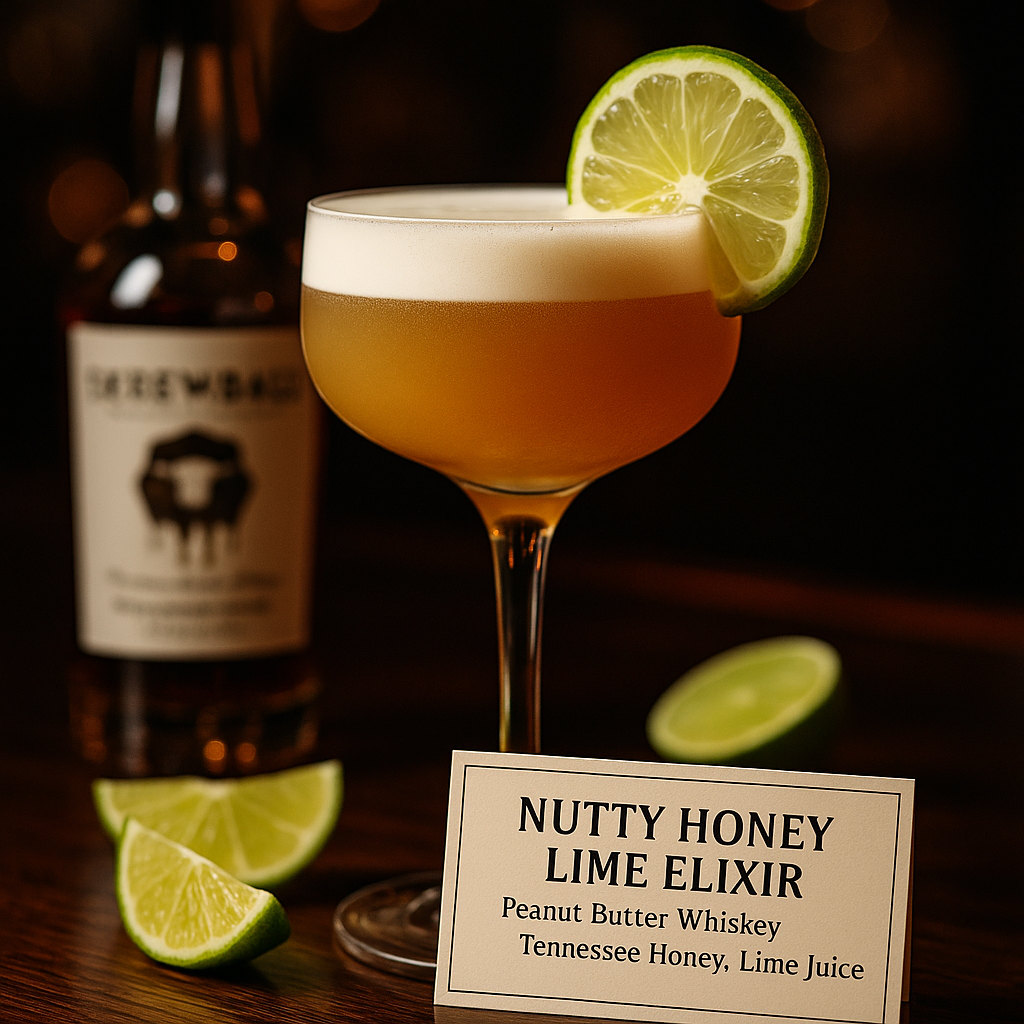 Nutty Honey Lime Elixir, Nutty Honey Lime Elixir cocktail with Skrewball and Jack Daniel's