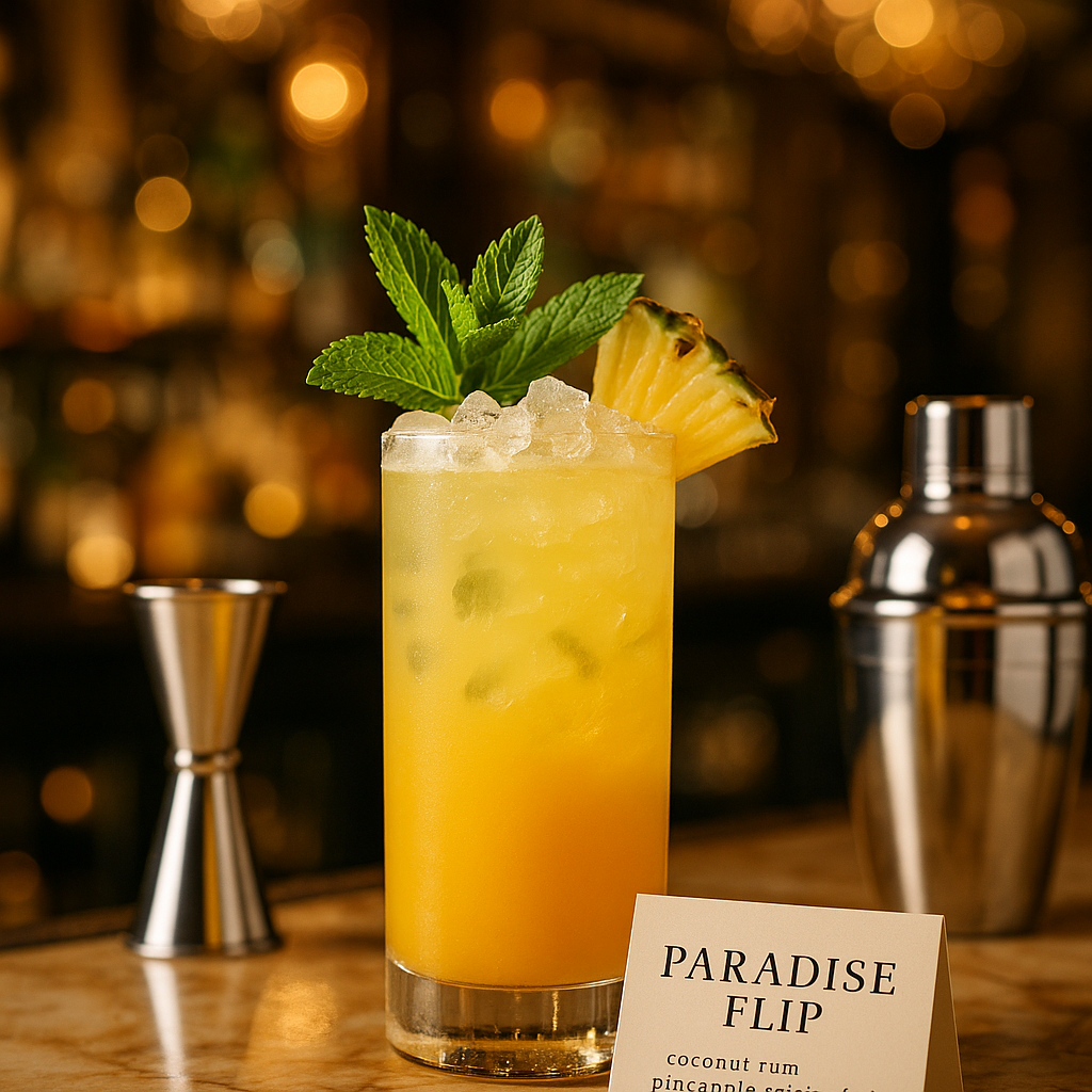 Paradise Flip, Tropical cocktail with coconut rum, pineapple, passion ...