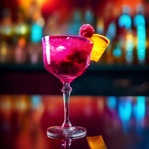 Raspberry Sunburst, Vibrant Raspberry Sunburst cocktail with lime and vodka