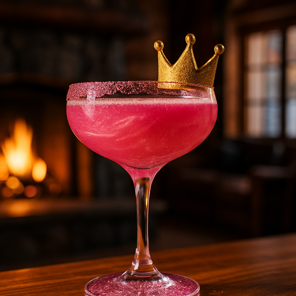 Royal Blush, Glamorous pink cocktail with edible crown garnish
