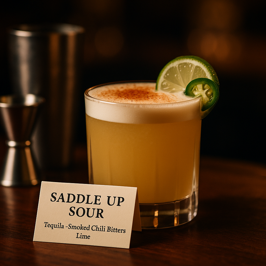 Saddle Up Sour, Bold tequila cocktail with a touch of wild west nostalgia