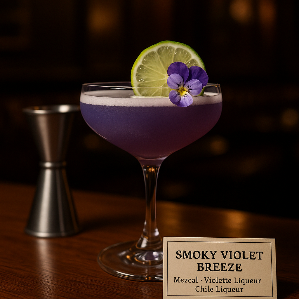 Smoky Violet Breeze, Smoky Violet Breeze cocktail with mezcal and ...