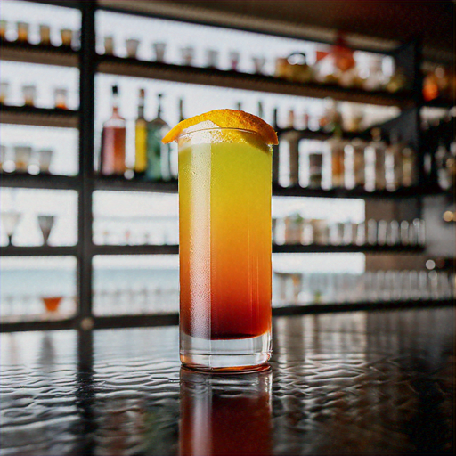Solar Eclipse, Captivating cocktail with Yuzu, Ginger, and Prosecco layers