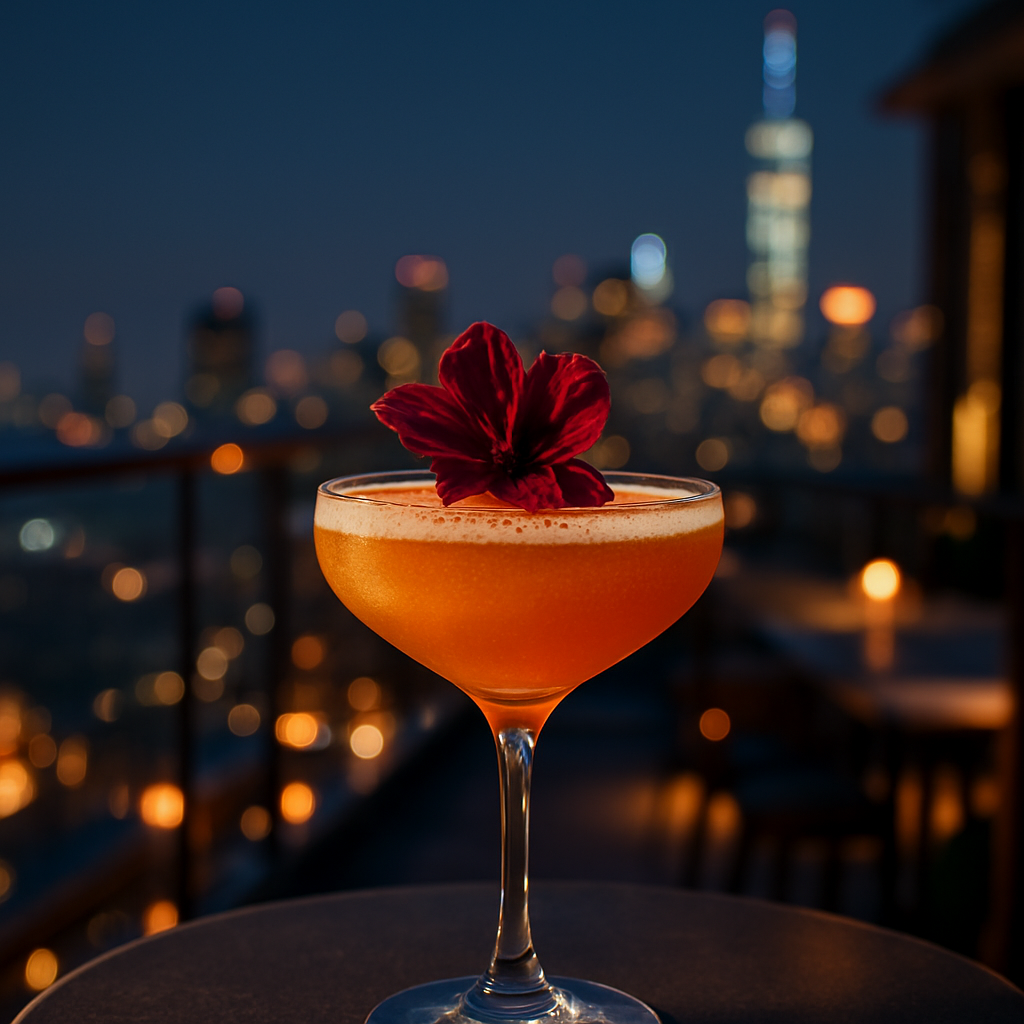 Solar Flare Elixir, Vibrant cocktail with fruity and spicy notes