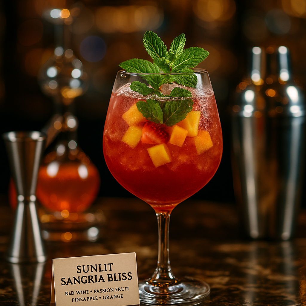 Sunlit Sangria Bliss, Tropical sangria with passion fruit and summer fruits