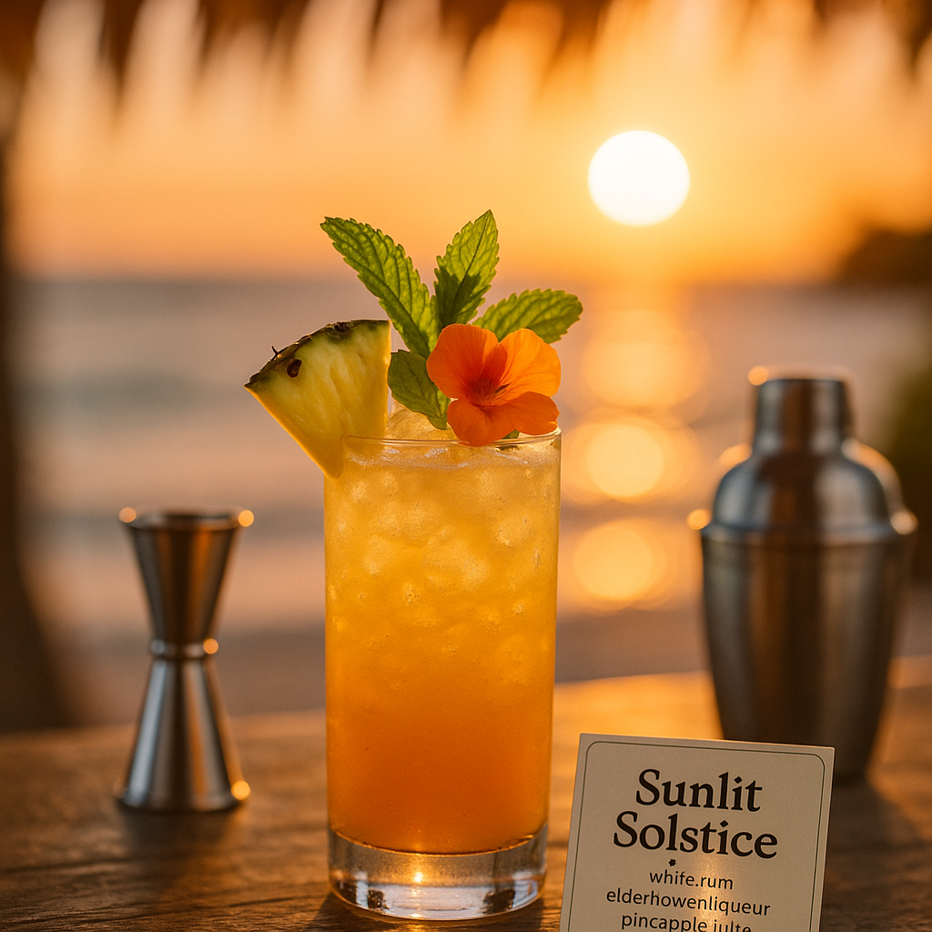 Sunlit Solstice, Vibrant summer cocktail with tropical fruits and ...