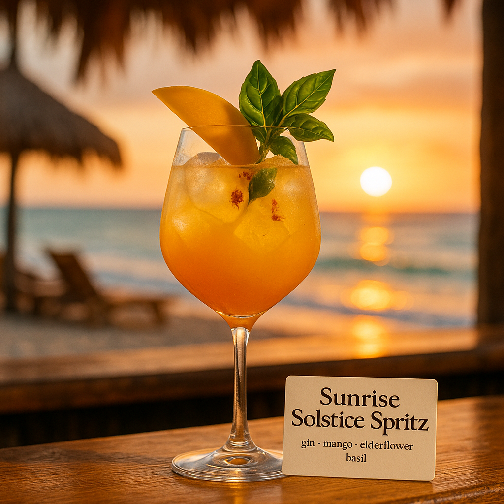 Sunrise Solstice Spritz, Vibrant summer cocktail with citrus, tropical ...