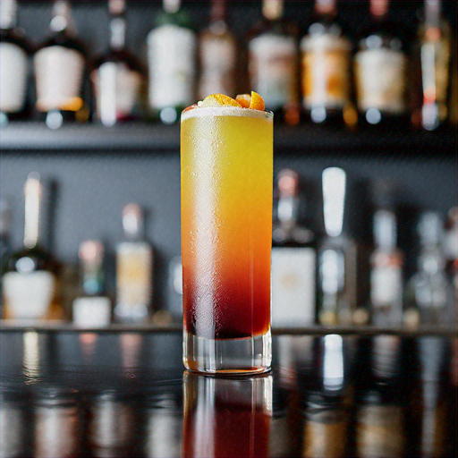 Sunrise Solstice, Vibrant summer cocktail with tropical and citrus flavors