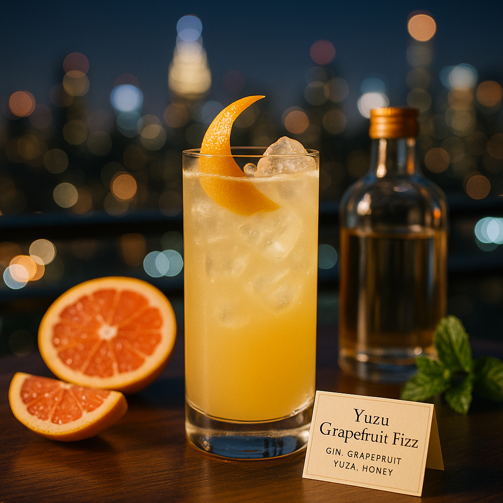 Sunrise Yuzu Fizz, Invigorating cocktail with grapefruit, yuzu, gin ...