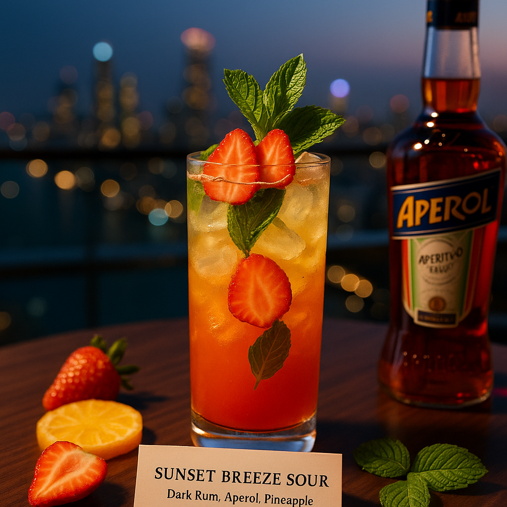 Sunset Breeze Sour, Invigorating summer cocktail with dark rum, Aperol ...