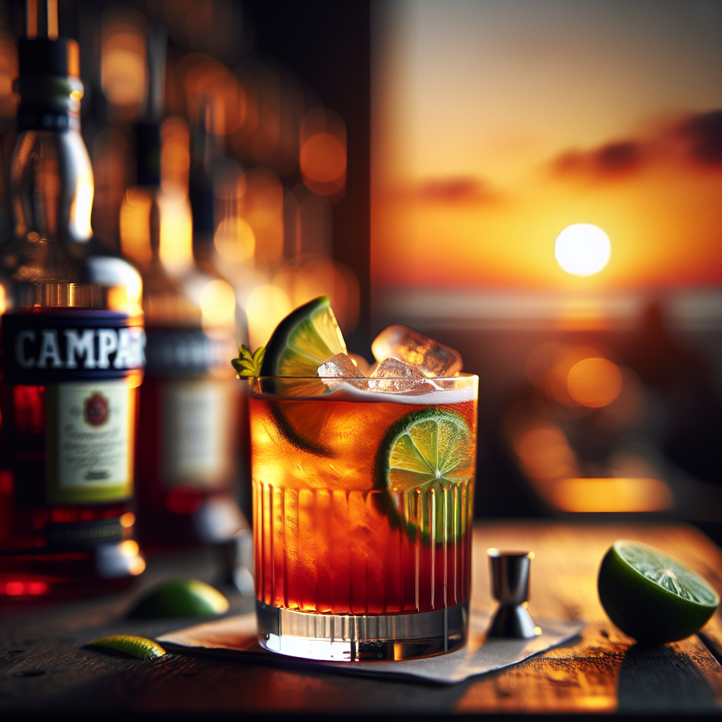 Sunset Breeze, Vibrant, refreshing cocktail with Campari, lime, and ...