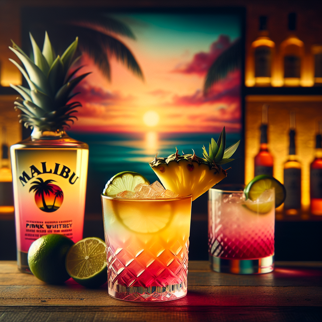 Sunset Breeze, Vibrant tropical cocktail with Malibu rum and Pink ...