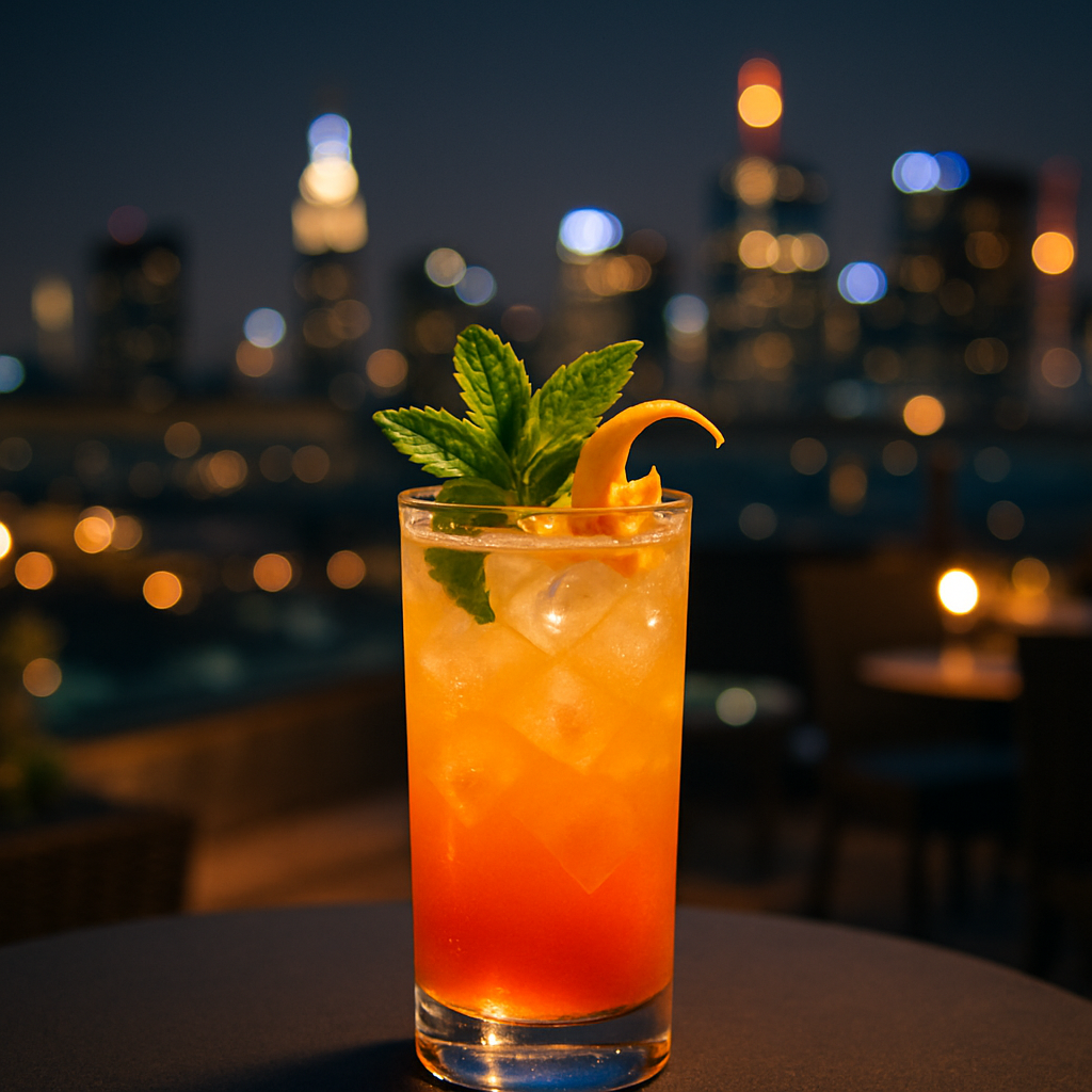 Sunset Citrus Fizz, Refreshing gin cocktail with citrus and fizz