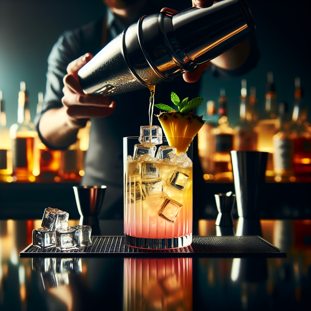 Sunset Mirage, Layered cocktail capturing vibrant sunset essence