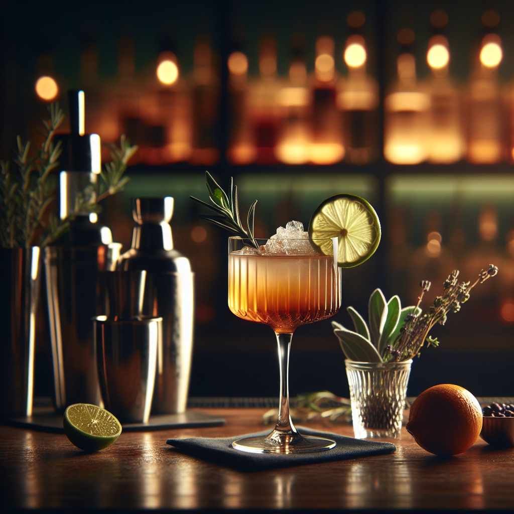 Sunset Mirage, Bittersweet, herbal cocktail capturing essence of twilight