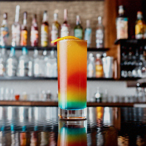 Sunset Mirage, Exotic fusion capturing tropical vibes in a vibrant cocktail