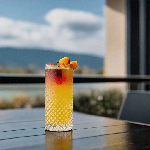 Sunset Reverie, Juicy peach, apricot, currant, and gin cocktail with ...