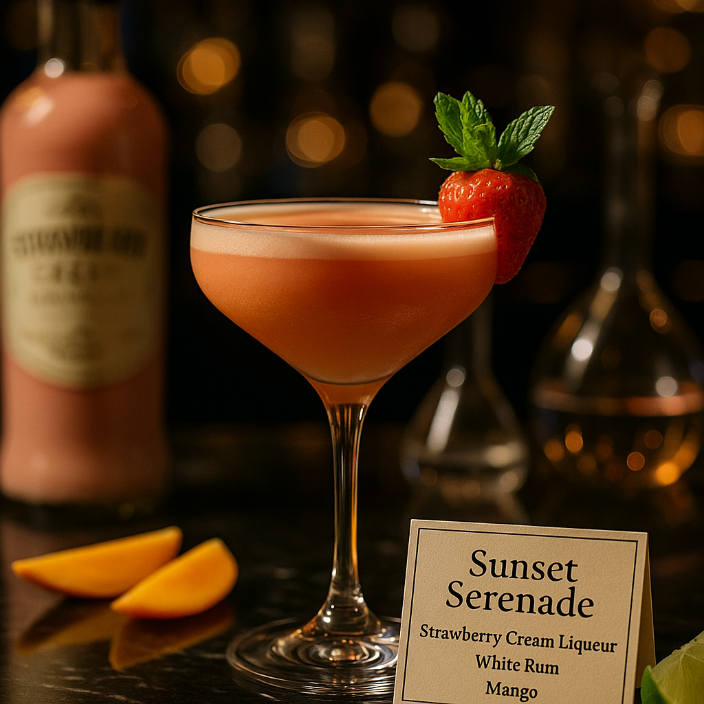 Sunset Serenade, Exotic cocktail with Serengeti strawberry cream ...