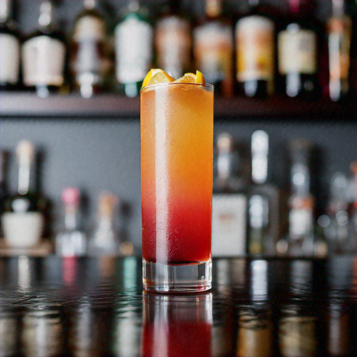 Sunset Splash, Vibrant, fruity cocktail capturing essence of summer sunset