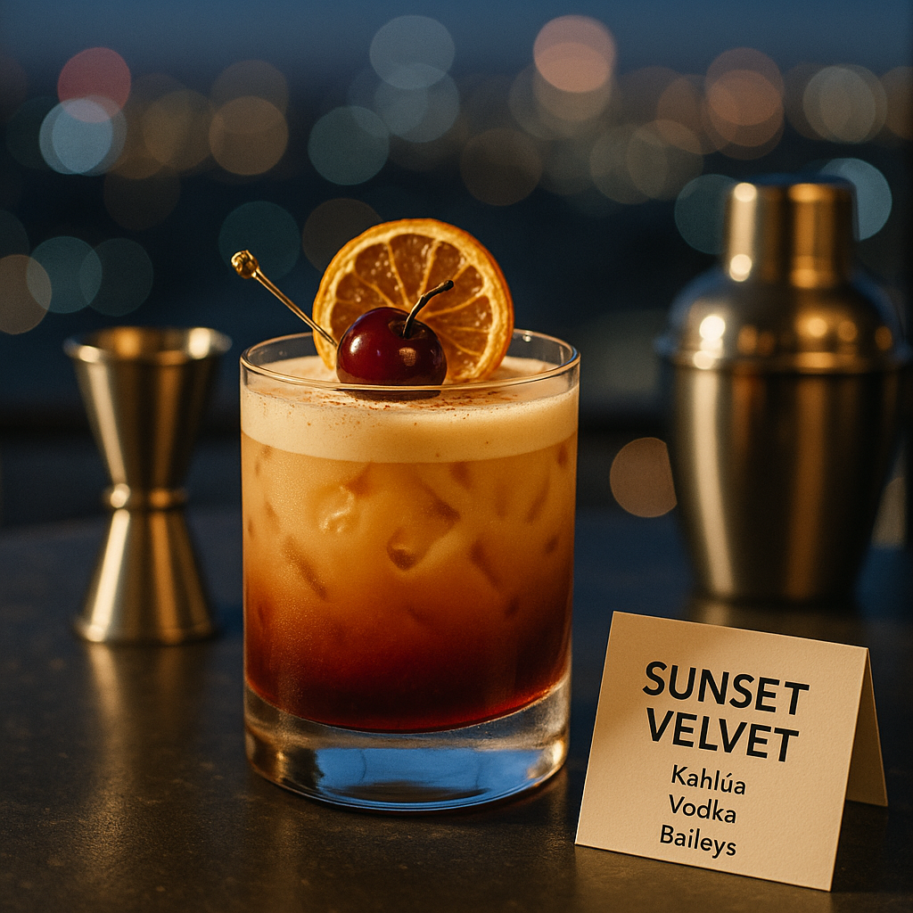 Sunset Velvet, Layered cocktail inspired by sunset beauty
