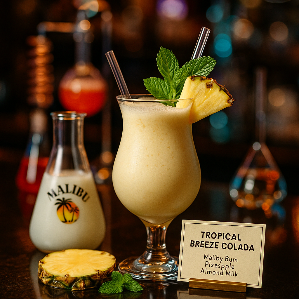 Tropical Breeze Colada, Tropical Piña Colada with Malibu rum, almond ...