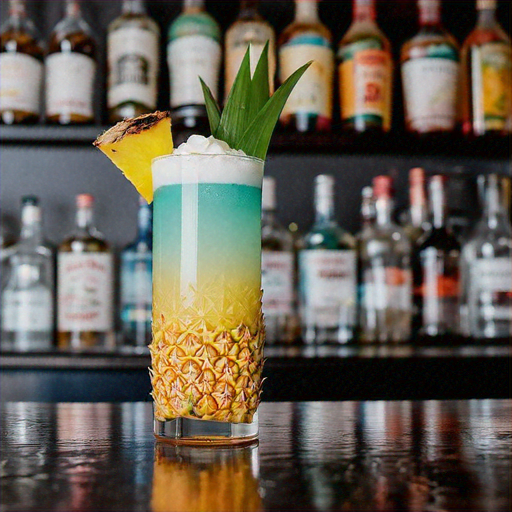 Tropical Breeze Elixir, Tropical twist on Piña Colada with basil and yuzu