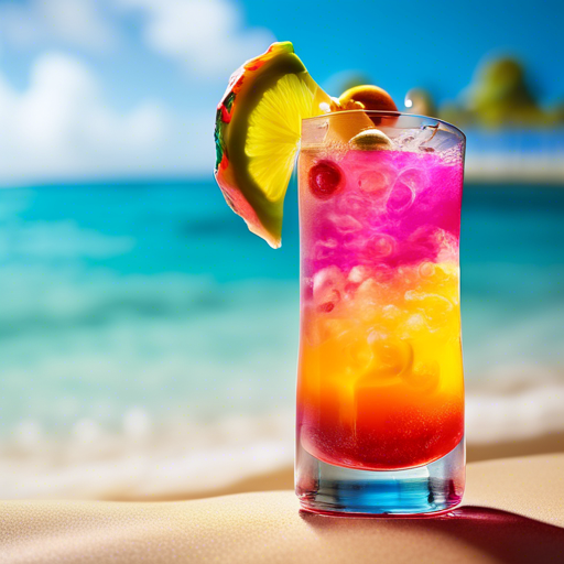 Tropical Fizz, Effervescent tropical cocktail with white rum and Midori