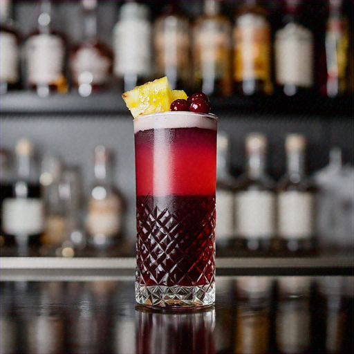 Tropical Midnight Fizz, Exotic cocktail with cranberry pineapple, dark ...