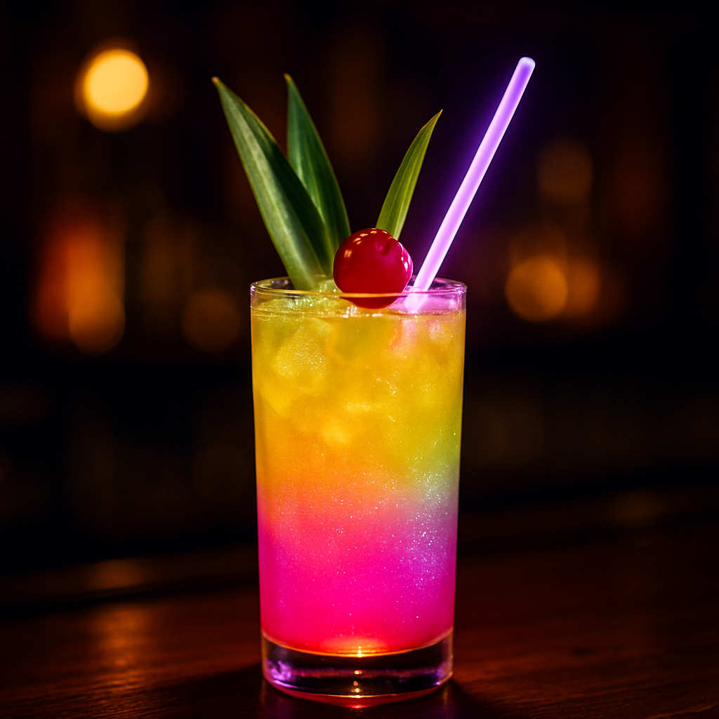 Tropical Neon Bird, Vibrant twist on Jungle Bird with exotic flavors