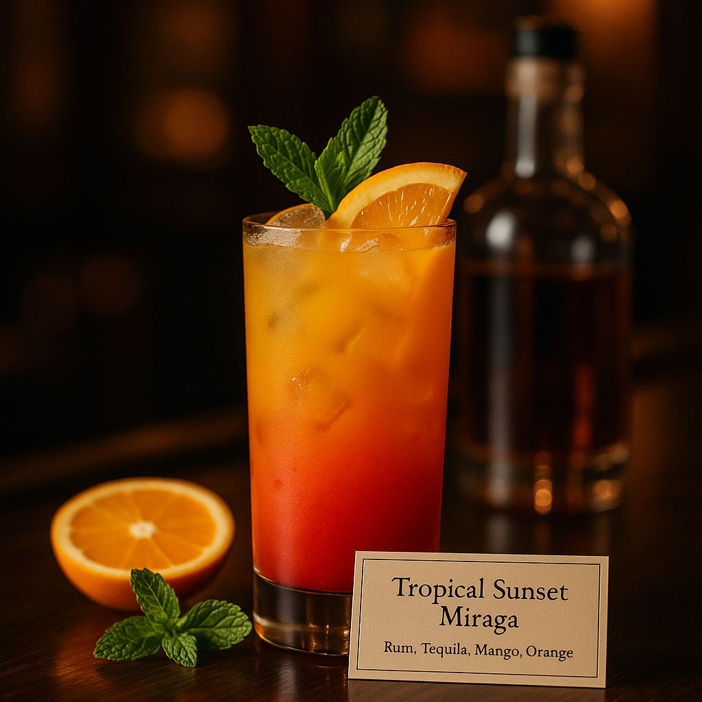 Tropical Sunset Mirage, Vibrant Caribbean-Latin cocktail with rum ...