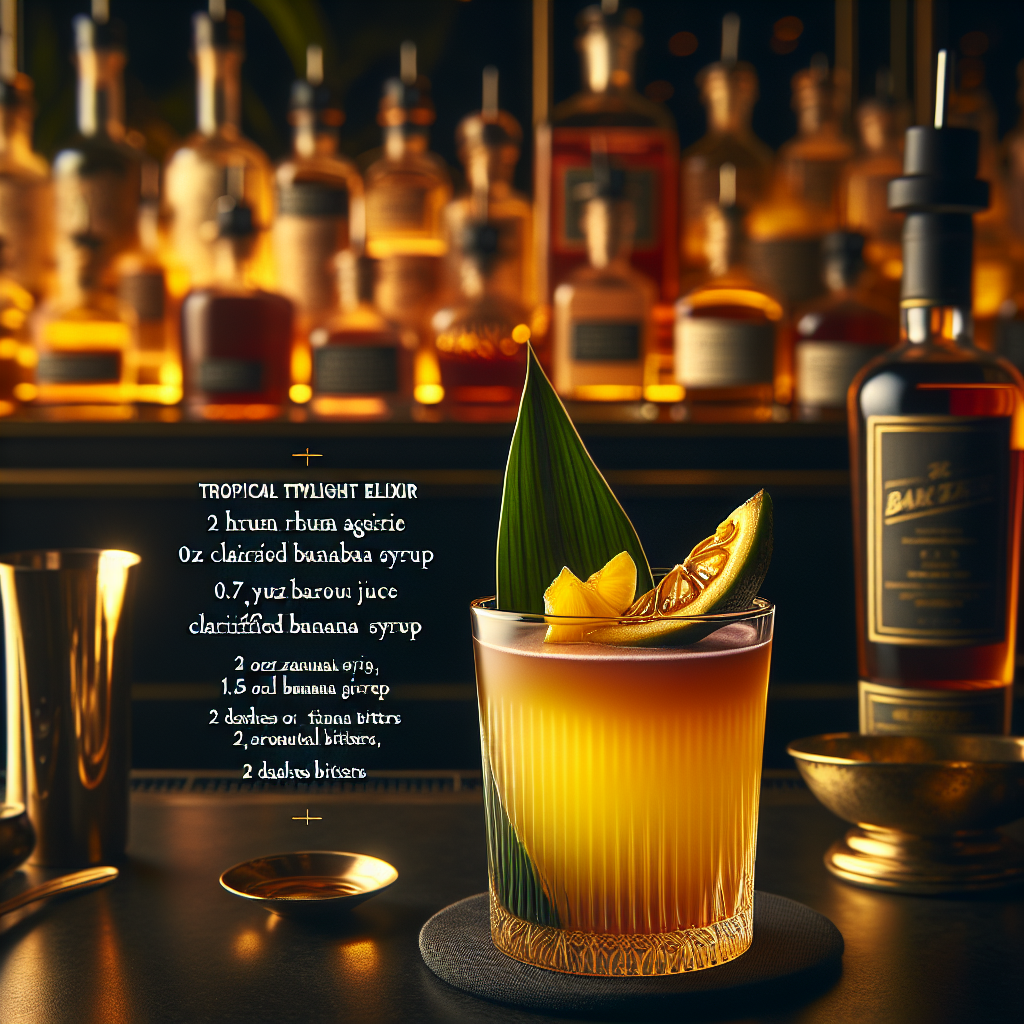 Tropical Twilight Elixir, Vibrant cocktail capturing island sunset essence